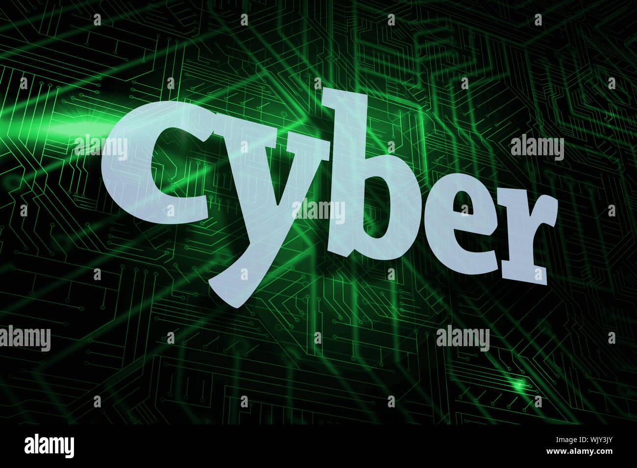The word cyber against green and black circuit board Stock Photo - Alamy