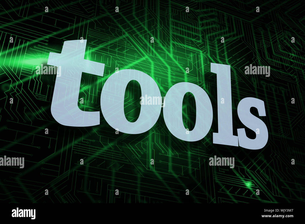 The word tools against green and black circuit board Stock Photo - Alamy
