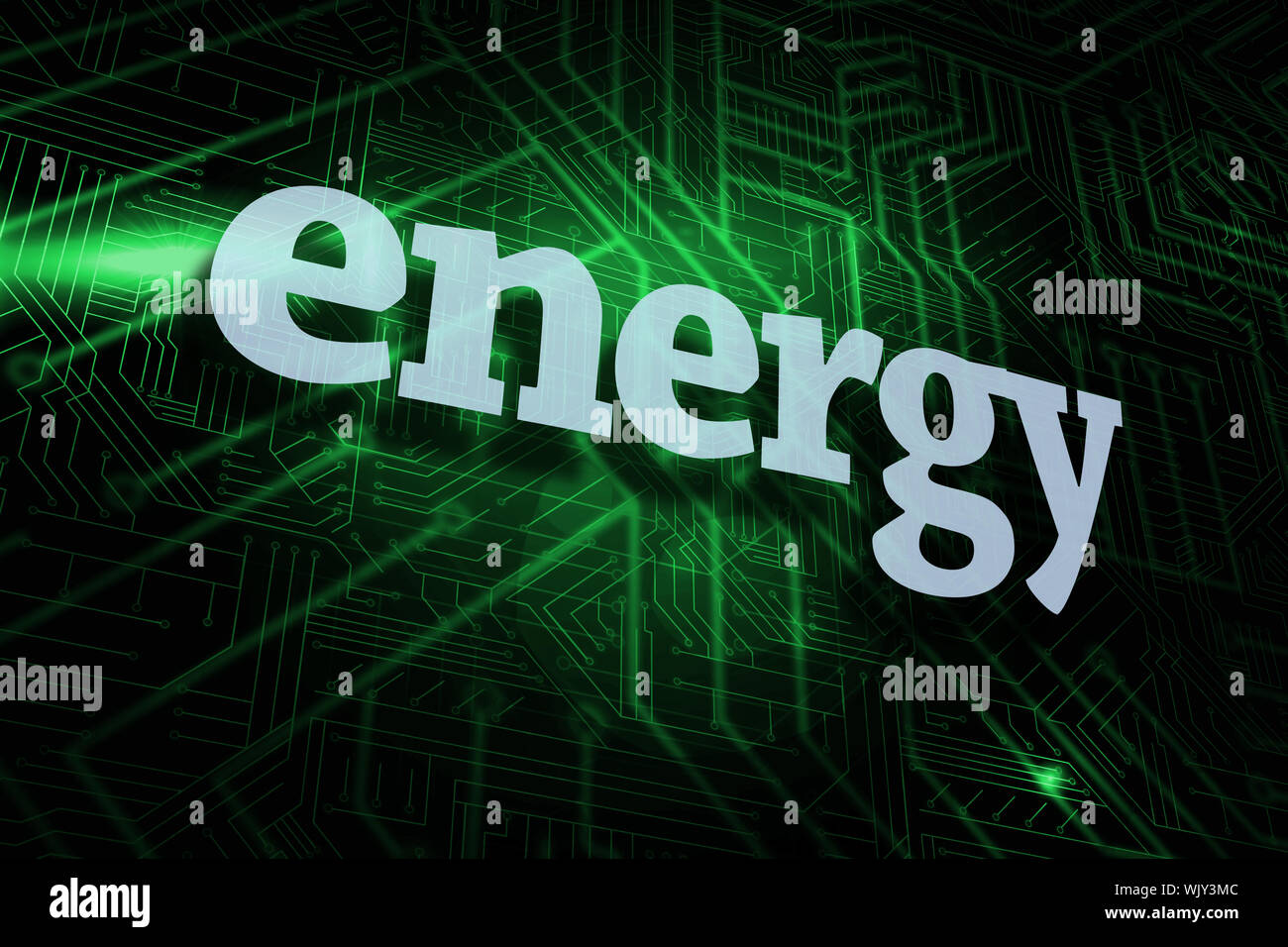 The word energy against green and black circuit board Stock Photo - Alamy