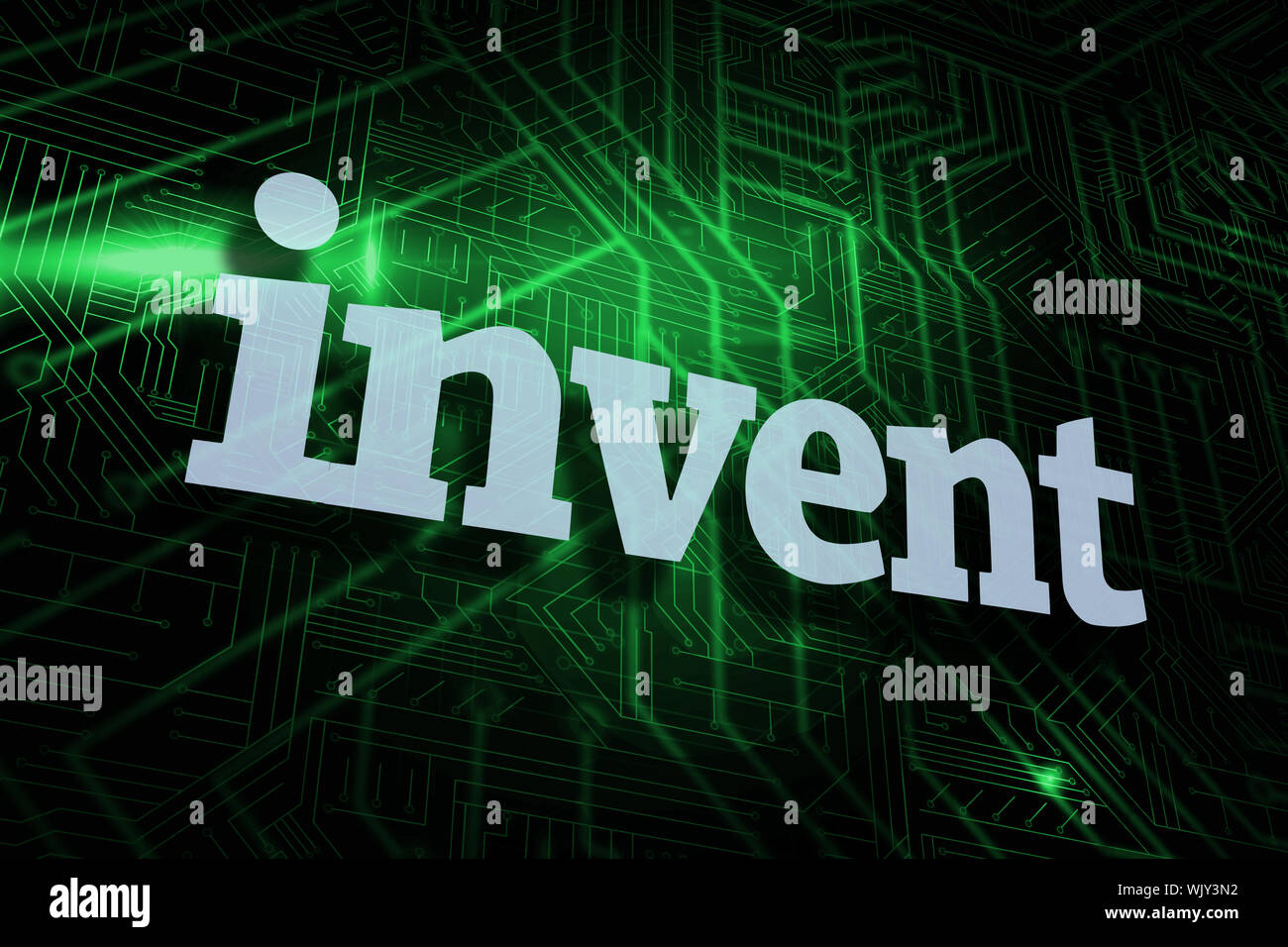 The word invent against green and black circuit board Stock Photo - Alamy