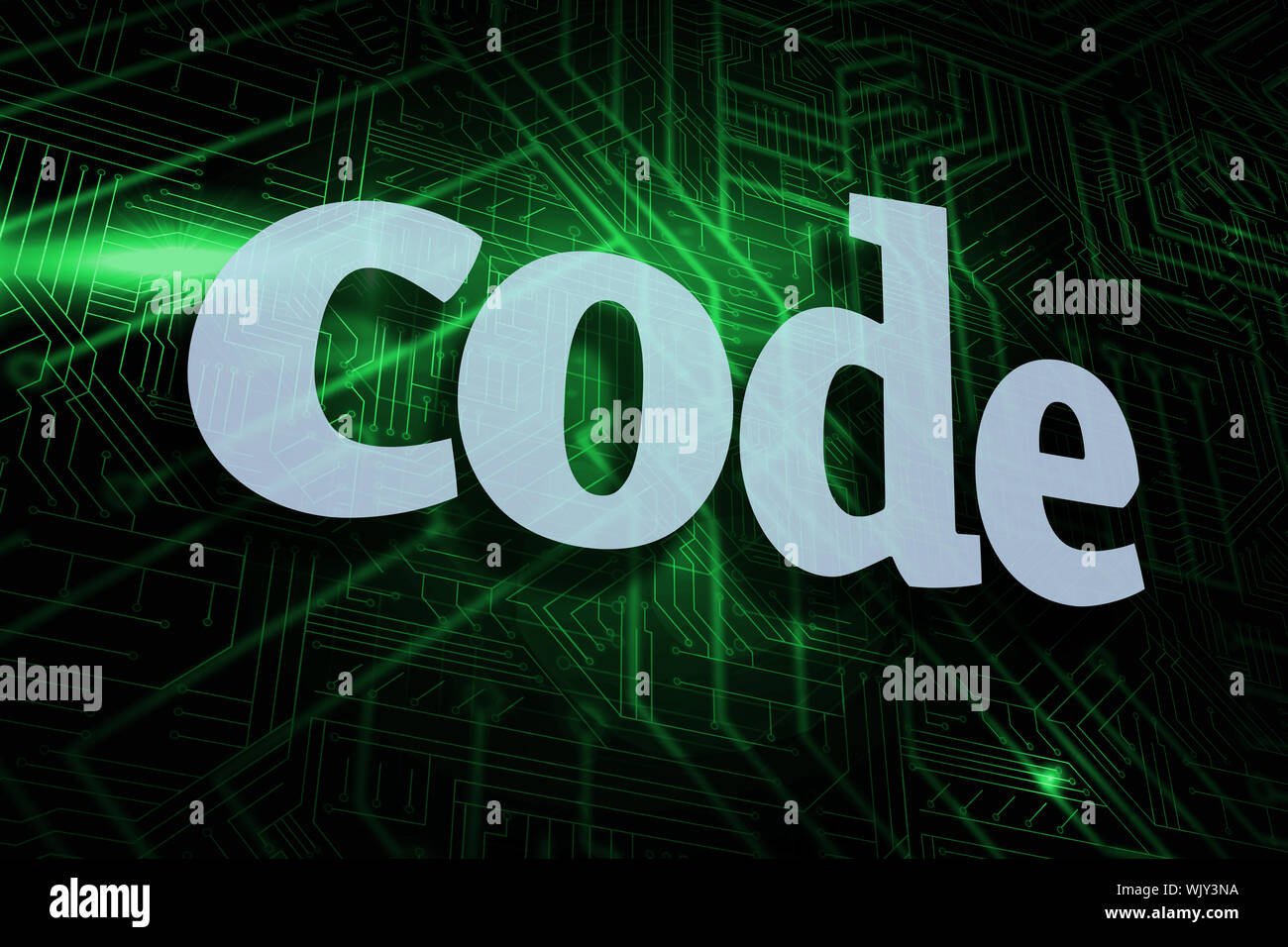 The word code against green and black circuit board Stock Photo - Alamy