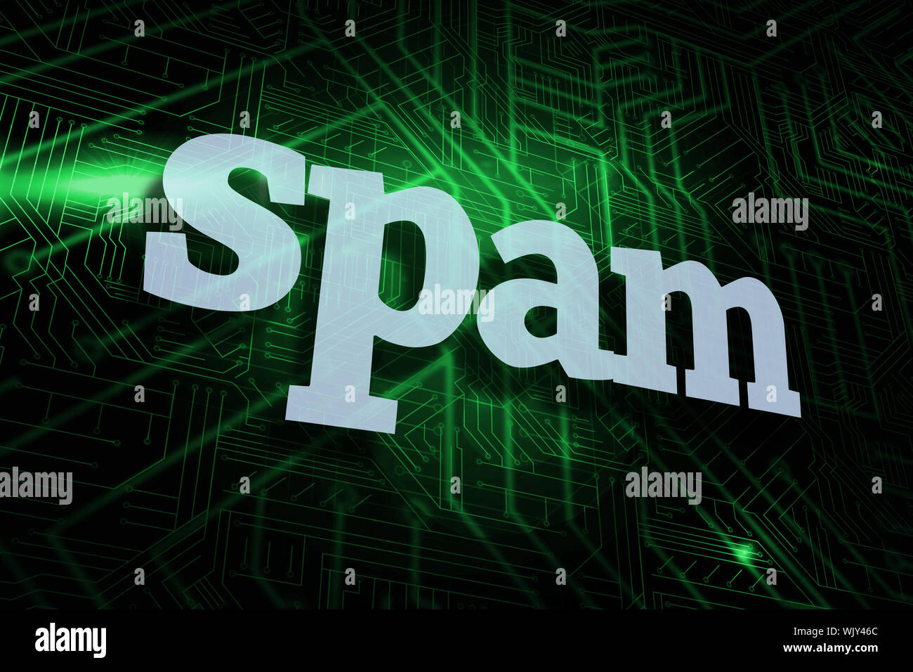 The word spam against green and black circuit board Stock Photo - Alamy