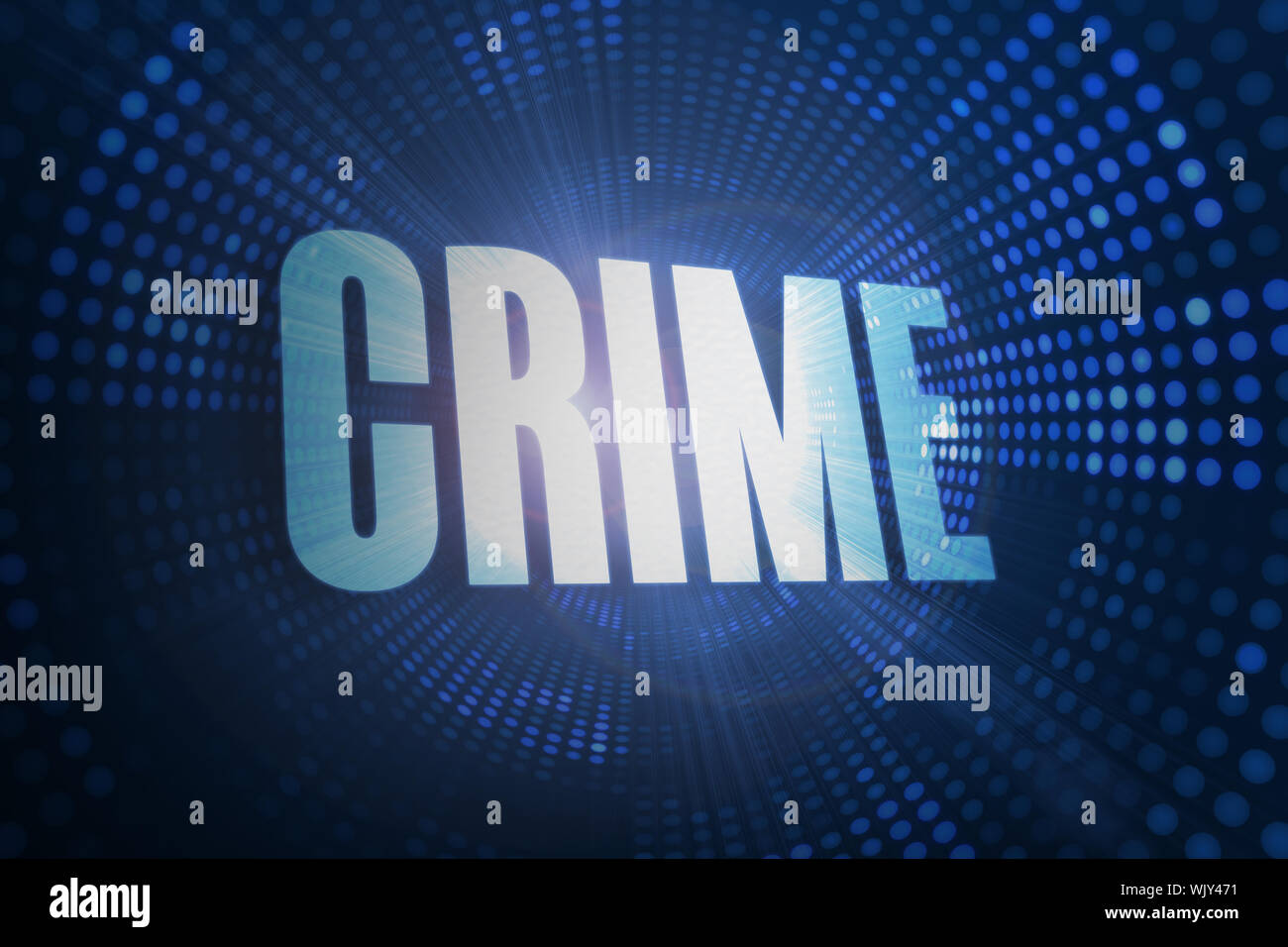 The word crime against futuristic dotted blue and black background ...