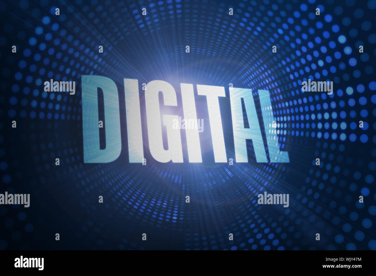 The word digital against futuristic dotted blue and black background ...