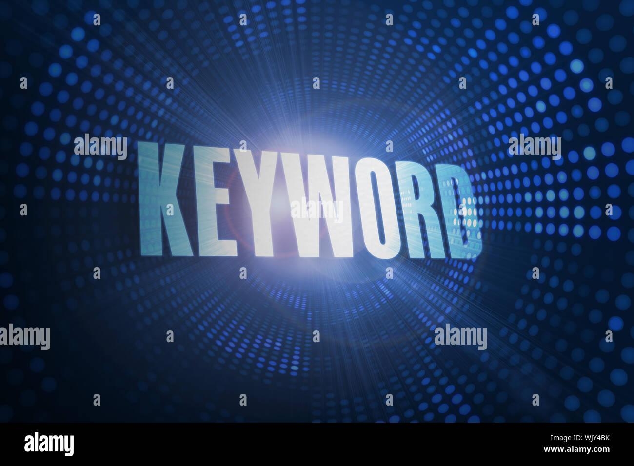 The word keyword against futuristic dotted blue and black background ...