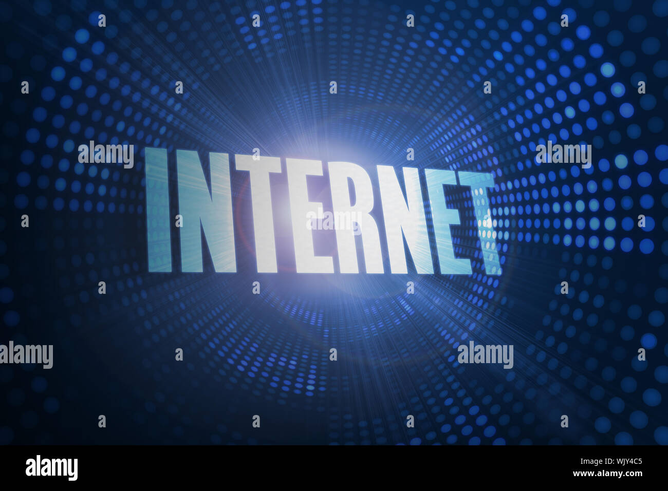 The word internet against futuristic dotted blue and black background ...