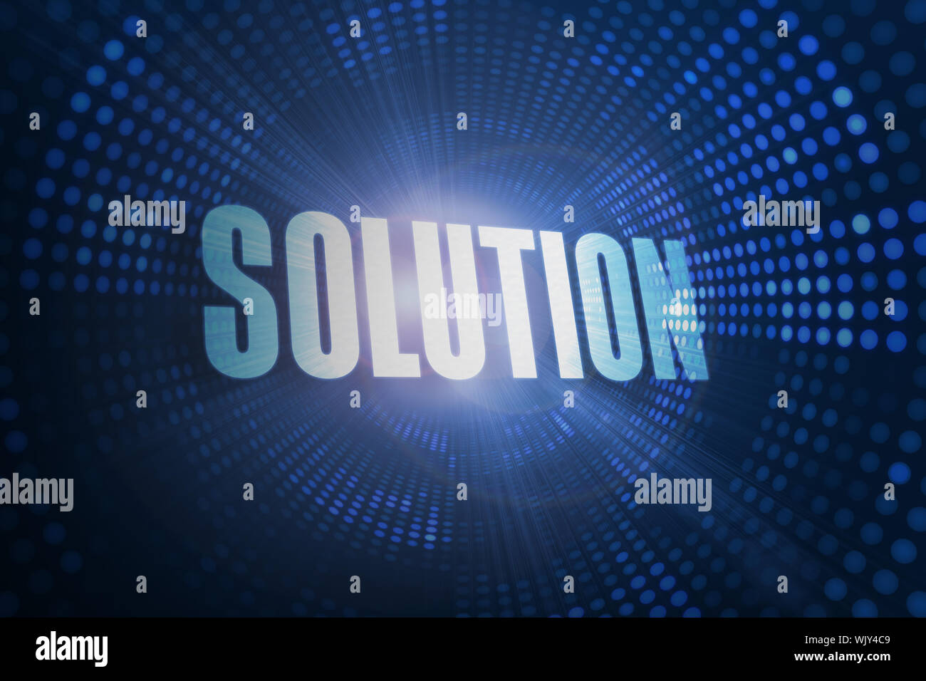 The word solution against futuristic dotted blue and black background ...