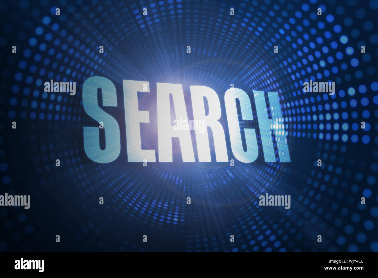 The word search against futuristic dotted blue and black background ...