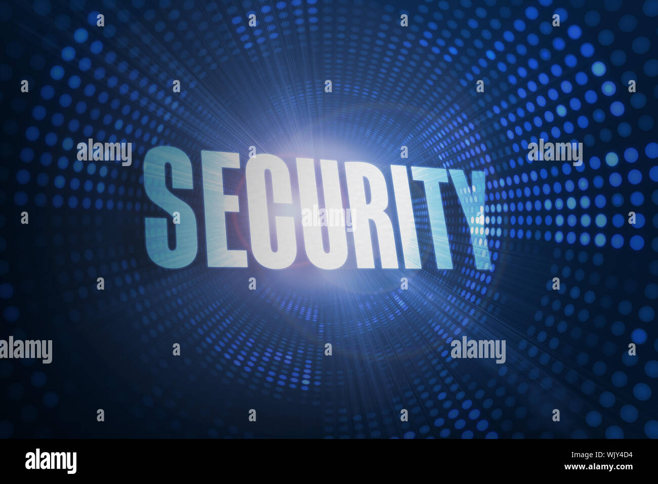 The word security against futuristic dotted blue and black background ...