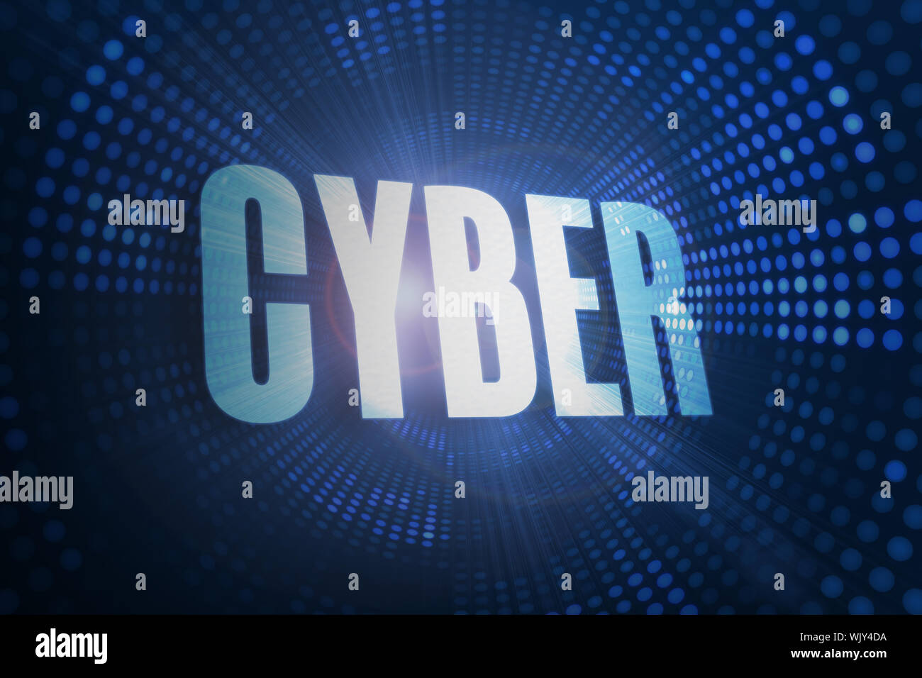 The word cyber against futuristic dotted blue and black background ...