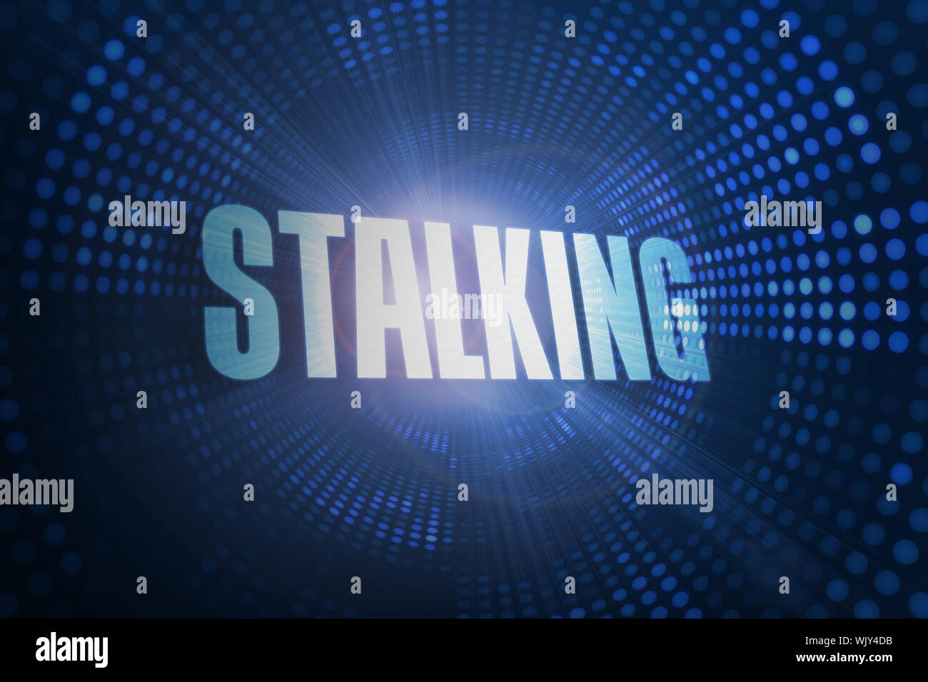 The word stalking against futuristic dotted blue and black background ...