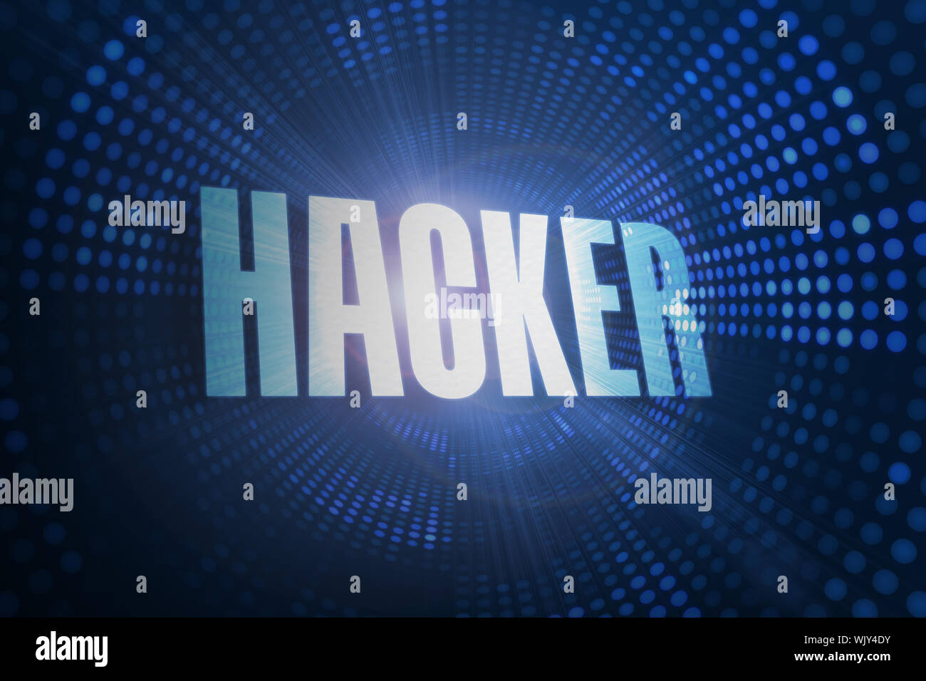 The word hacker against futuristic dotted blue and black background ...