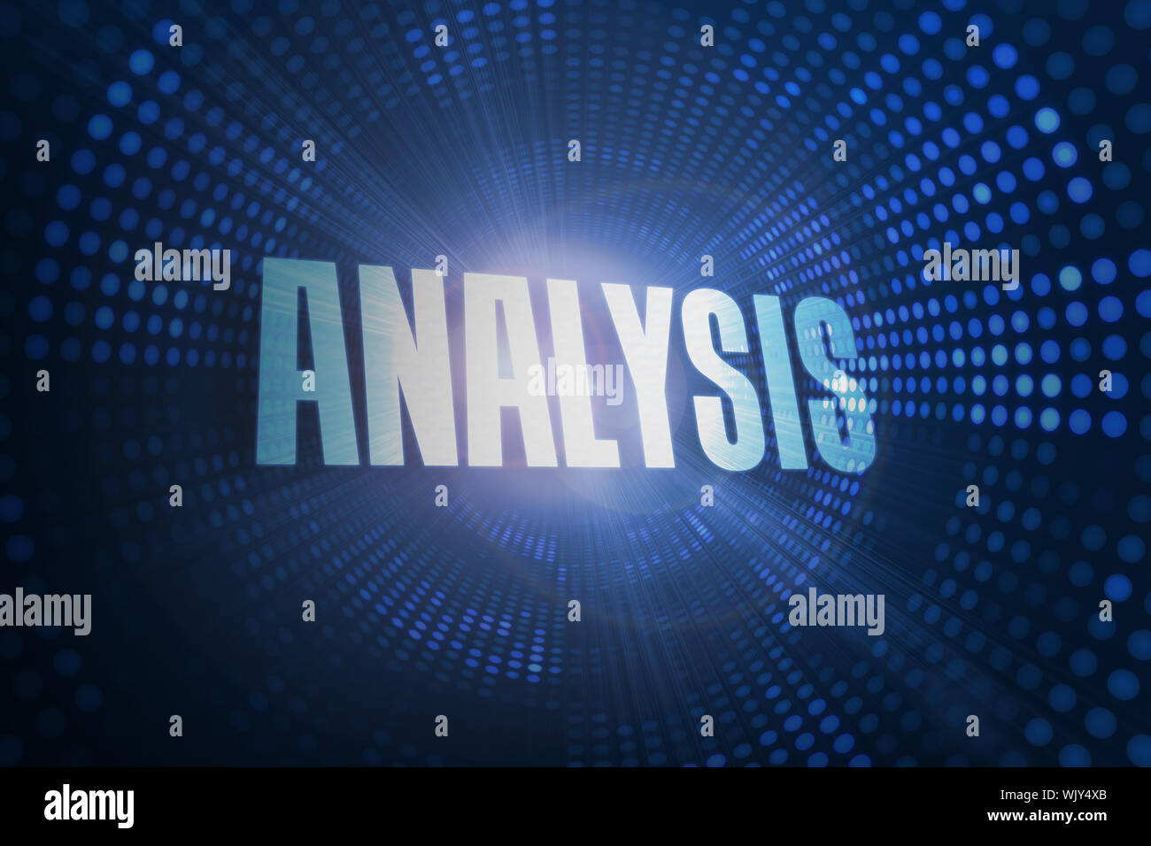 The word analysis against futuristic dotted blue and black background ...