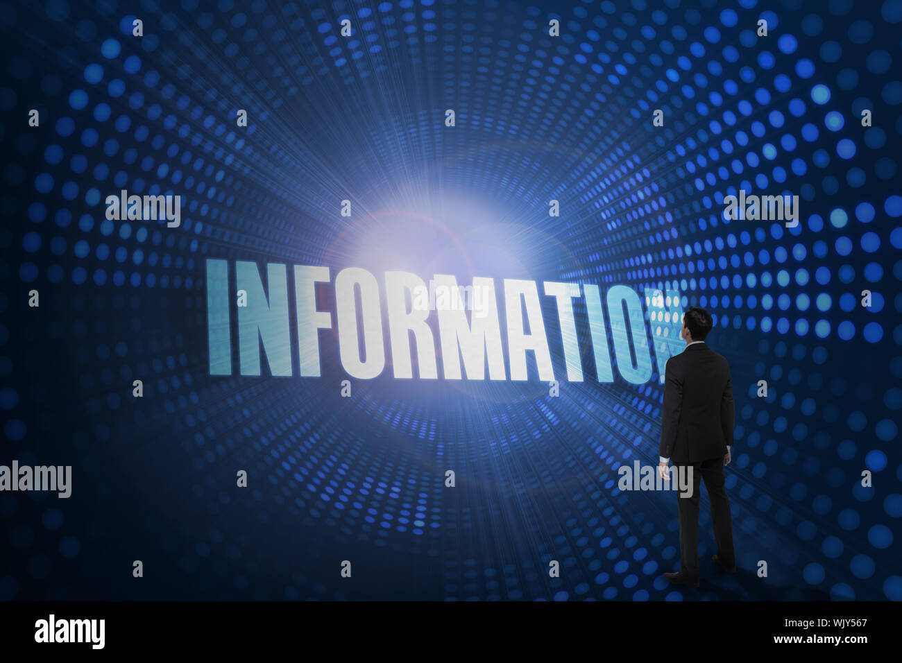The word information and asian businessman against futuristic dotted ...