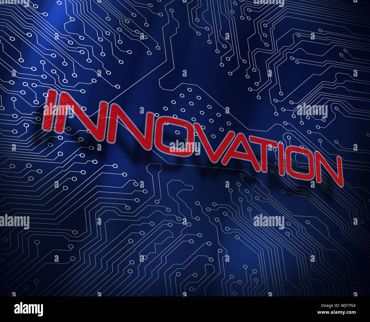 The word innovation against blue technology background Stock Photo - Alamy