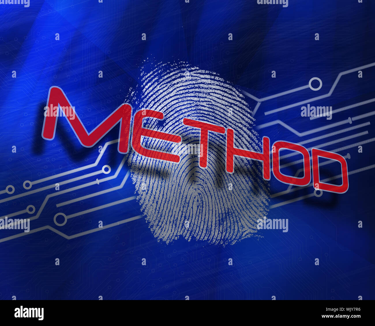 The word method against fingerprint on digital blue background Stock ...
