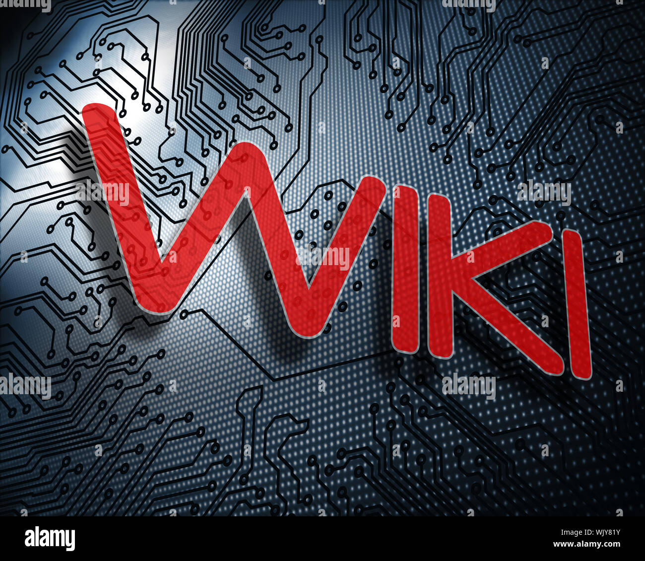 The word wiki against illustration of circuit board Stock Photo - Alamy