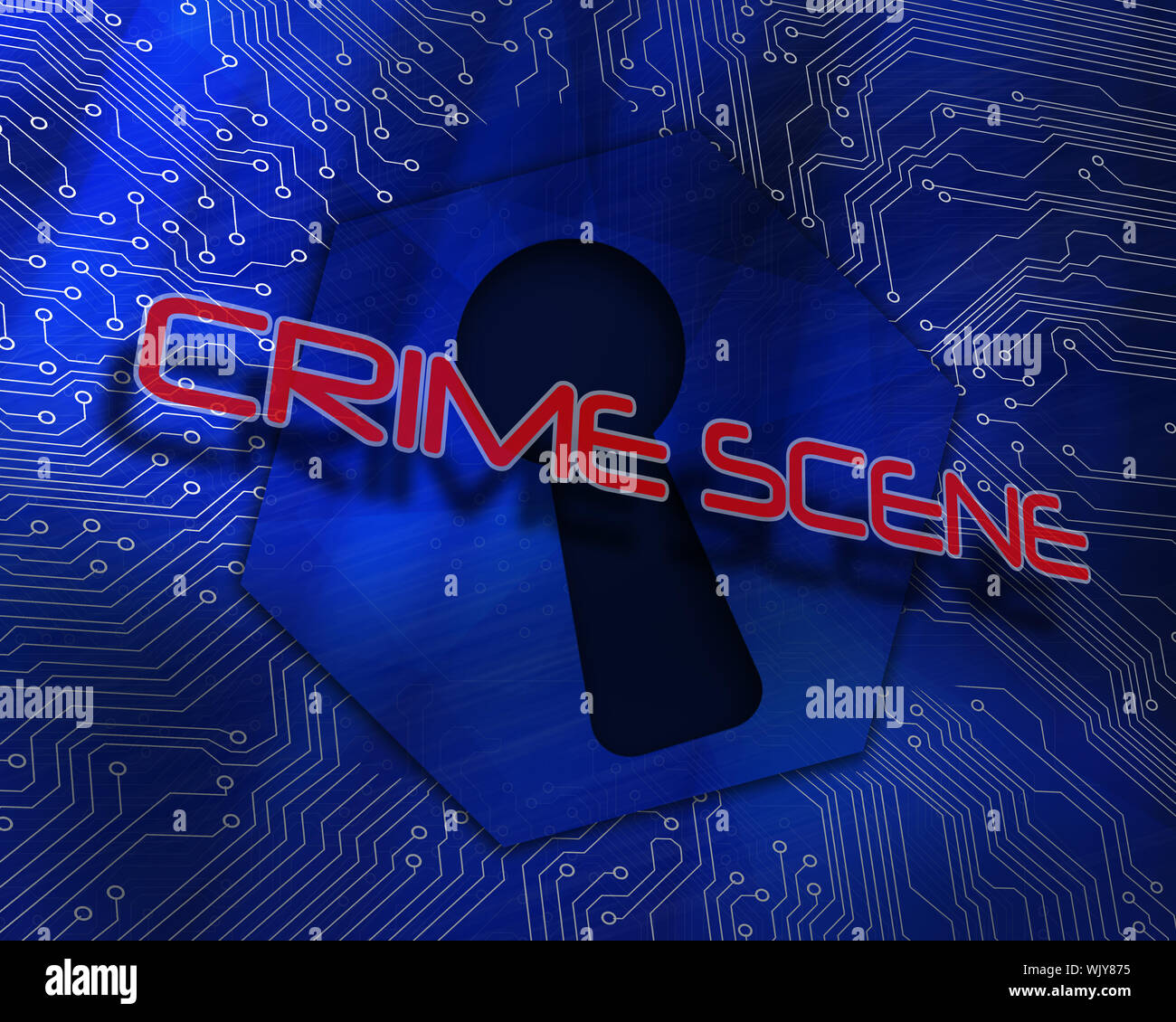 The word crime scene against keyhole graphic on blue background Stock ...