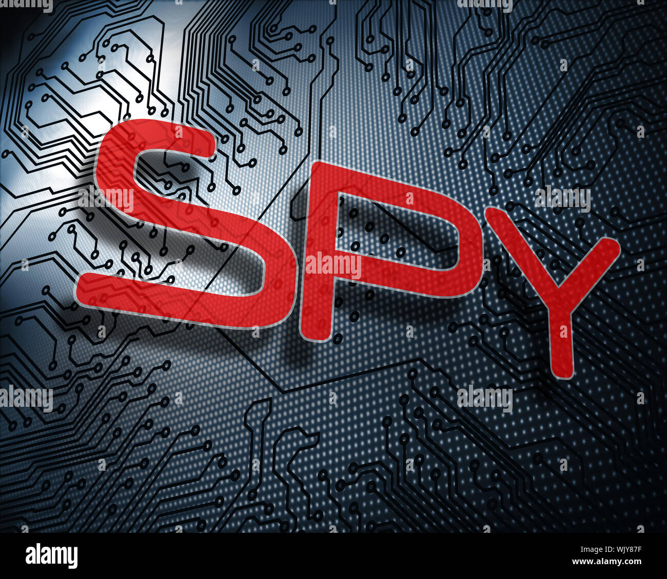 The word spy against illustration of circuit board Stock Photo - Alamy