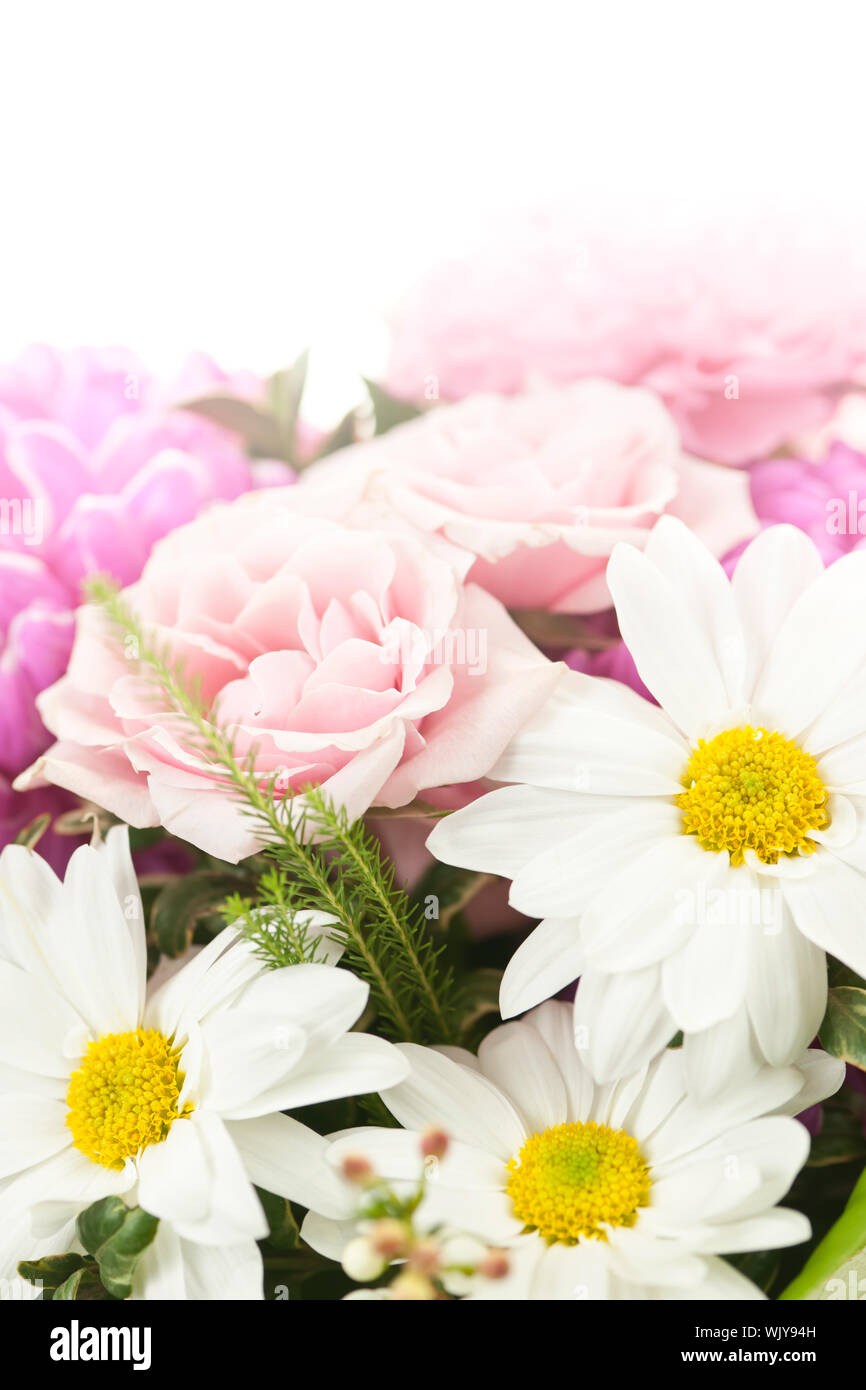 Fading background of flower arrangement with pink and white flowers ...