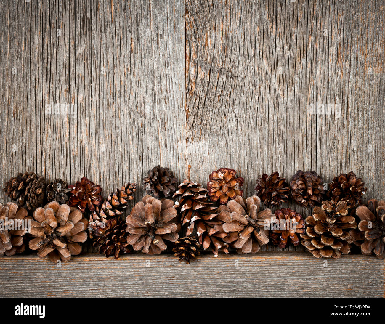 Rustic natural wooden background with pine cones Stock Photo - Alamy
