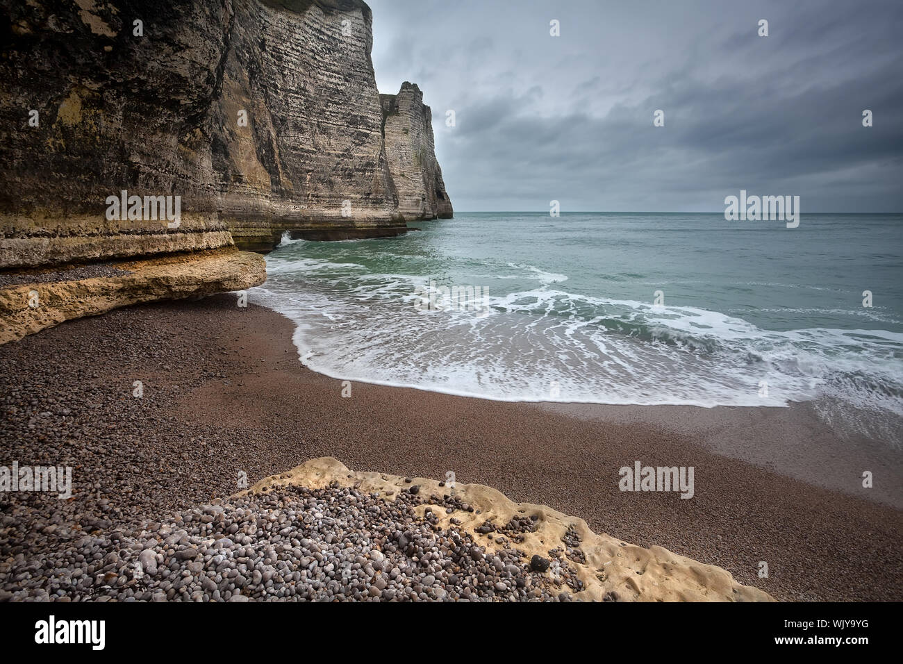 ocean waves and high cliffs, Alabaster coast, Etretat, Normandy, France ...