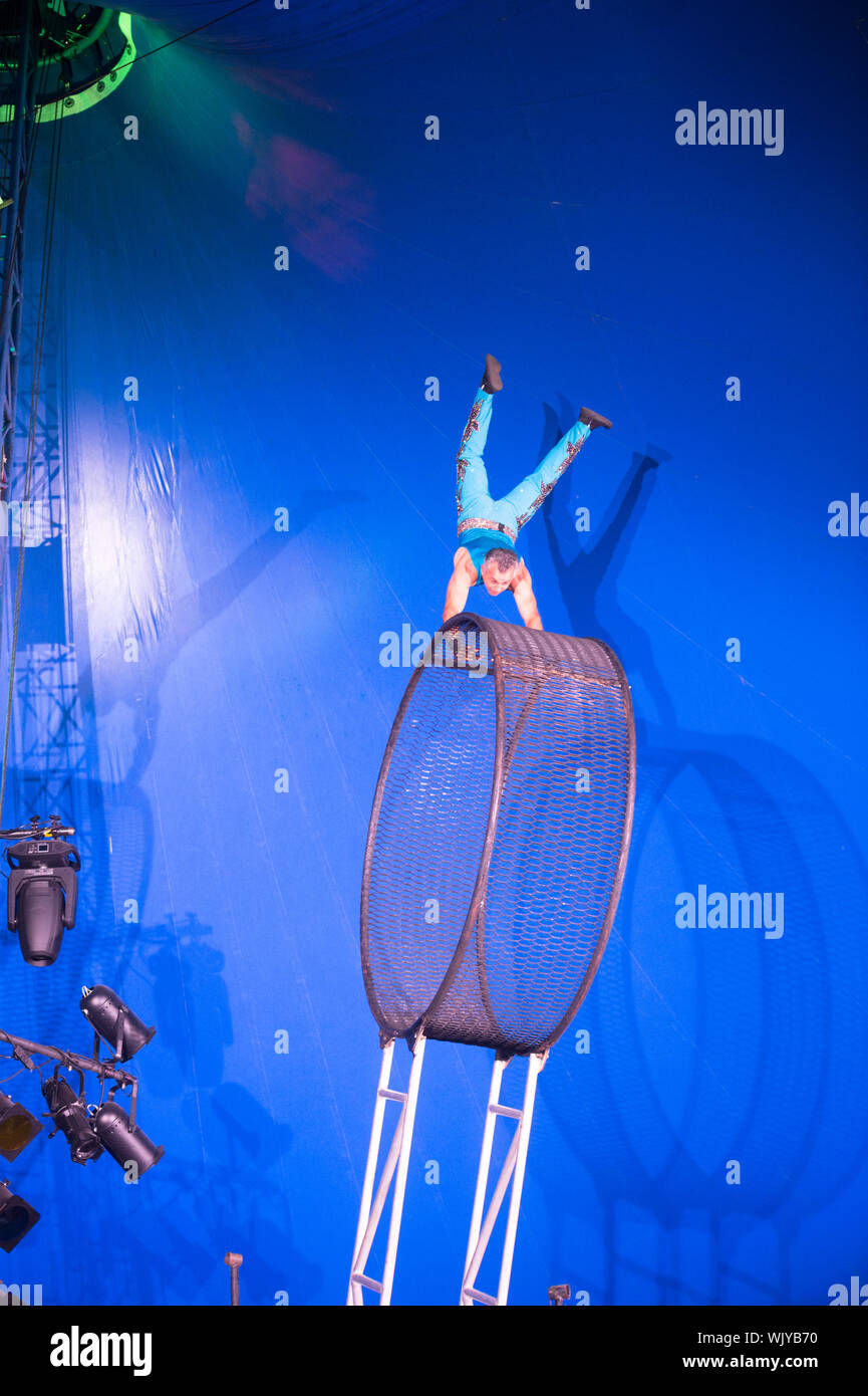 Baraboo, WI - 25 August 2019: A performance at a circus that is held ...