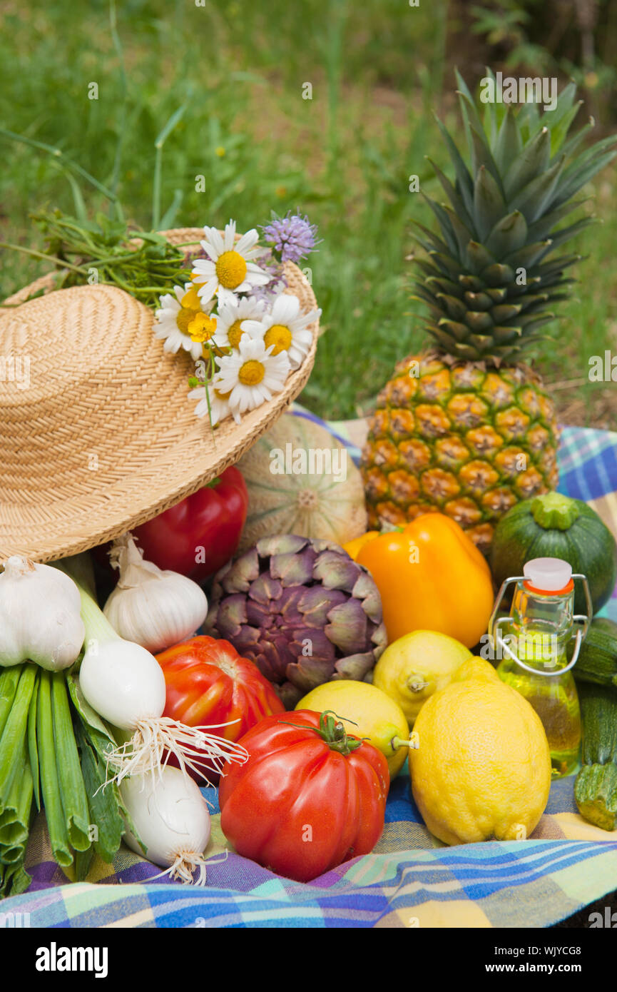 Fruit and vegetables in a rural still life outdoor Stock Photo - Alamy