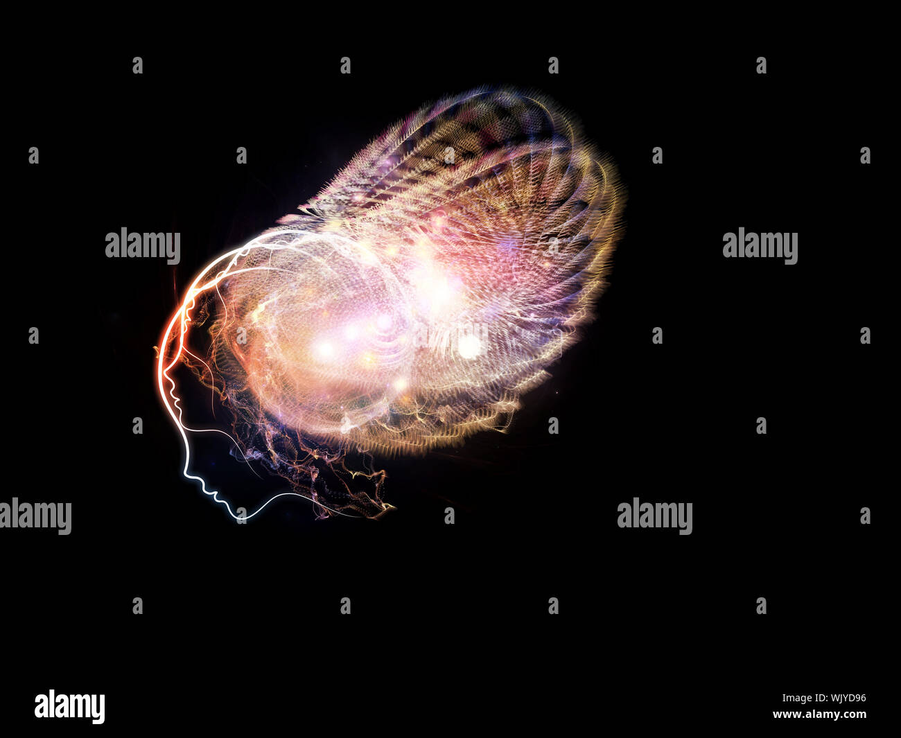 Light Soul series. Design made of girl line profile and lights on the ...