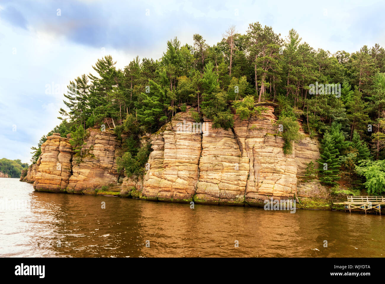 Rock formations along the Wisconsin river are seen by being on an upper ...
