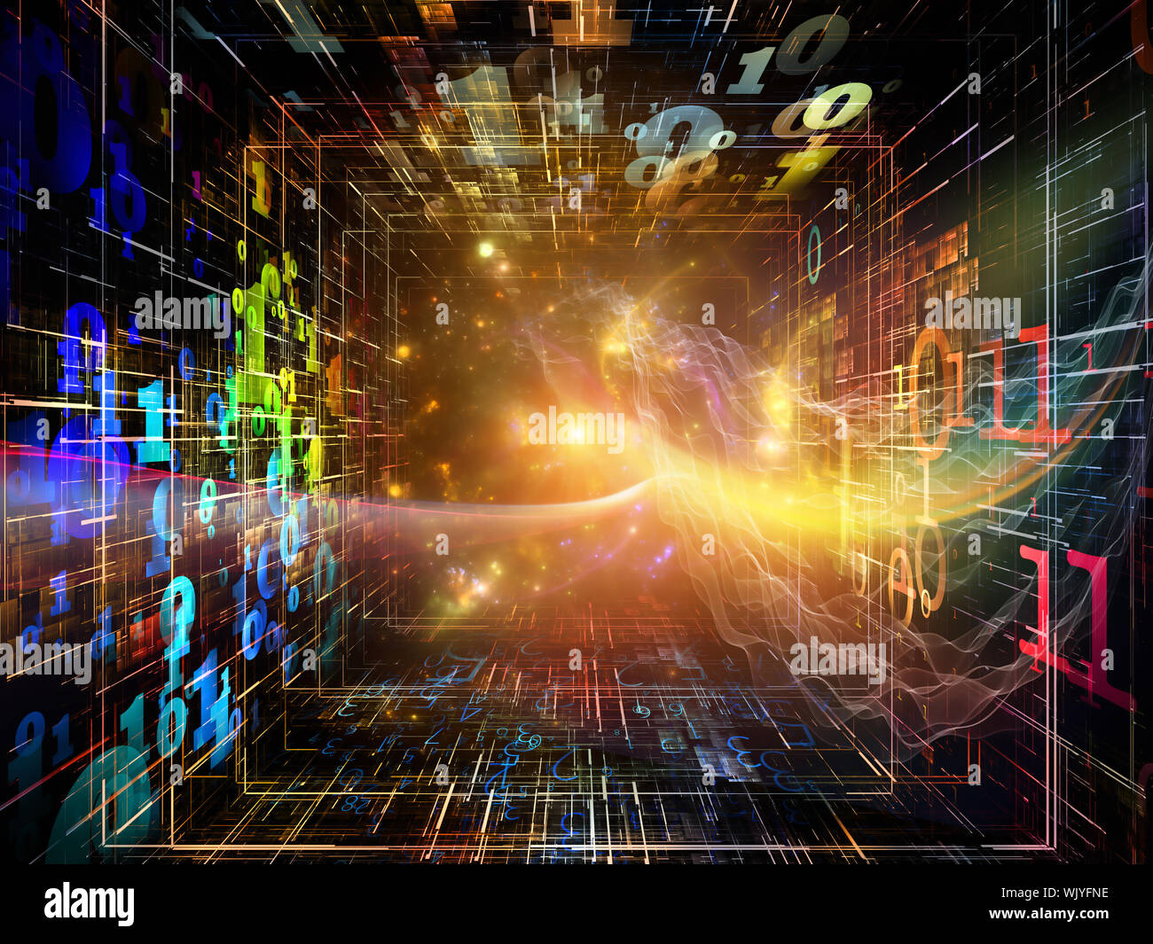 Number Tunnel series. Composition of colorful numbers and light waves ...