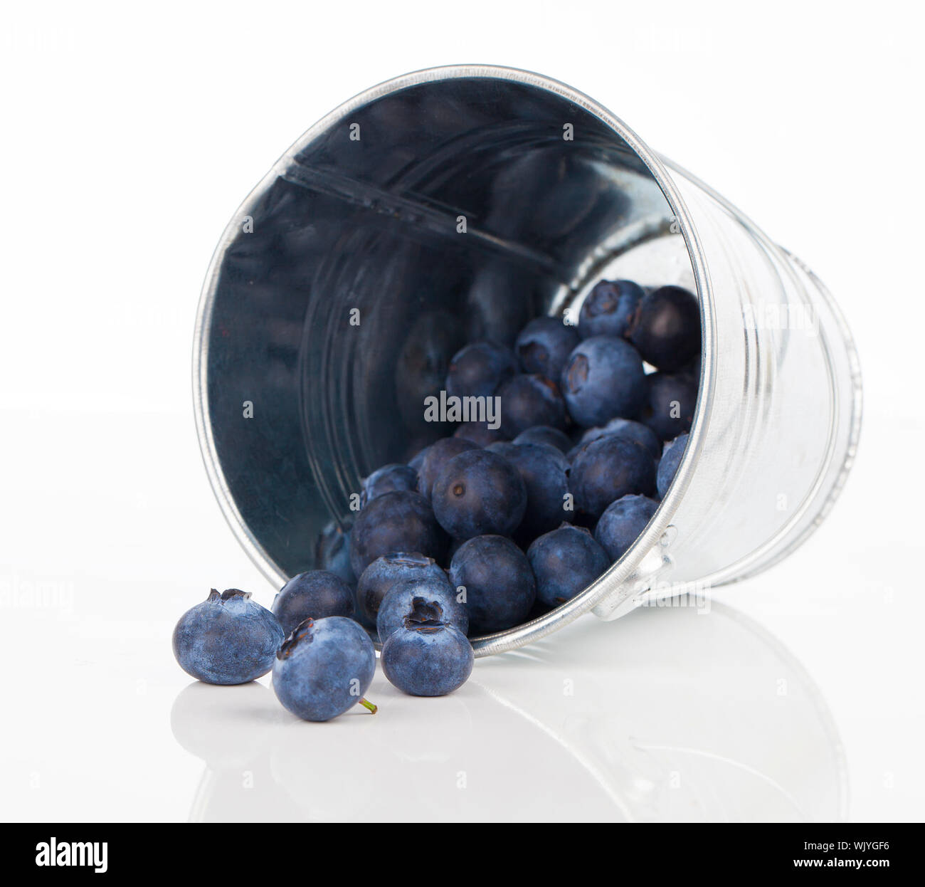 blueberry berries in a metal bucket, isolated on white background Stock ...