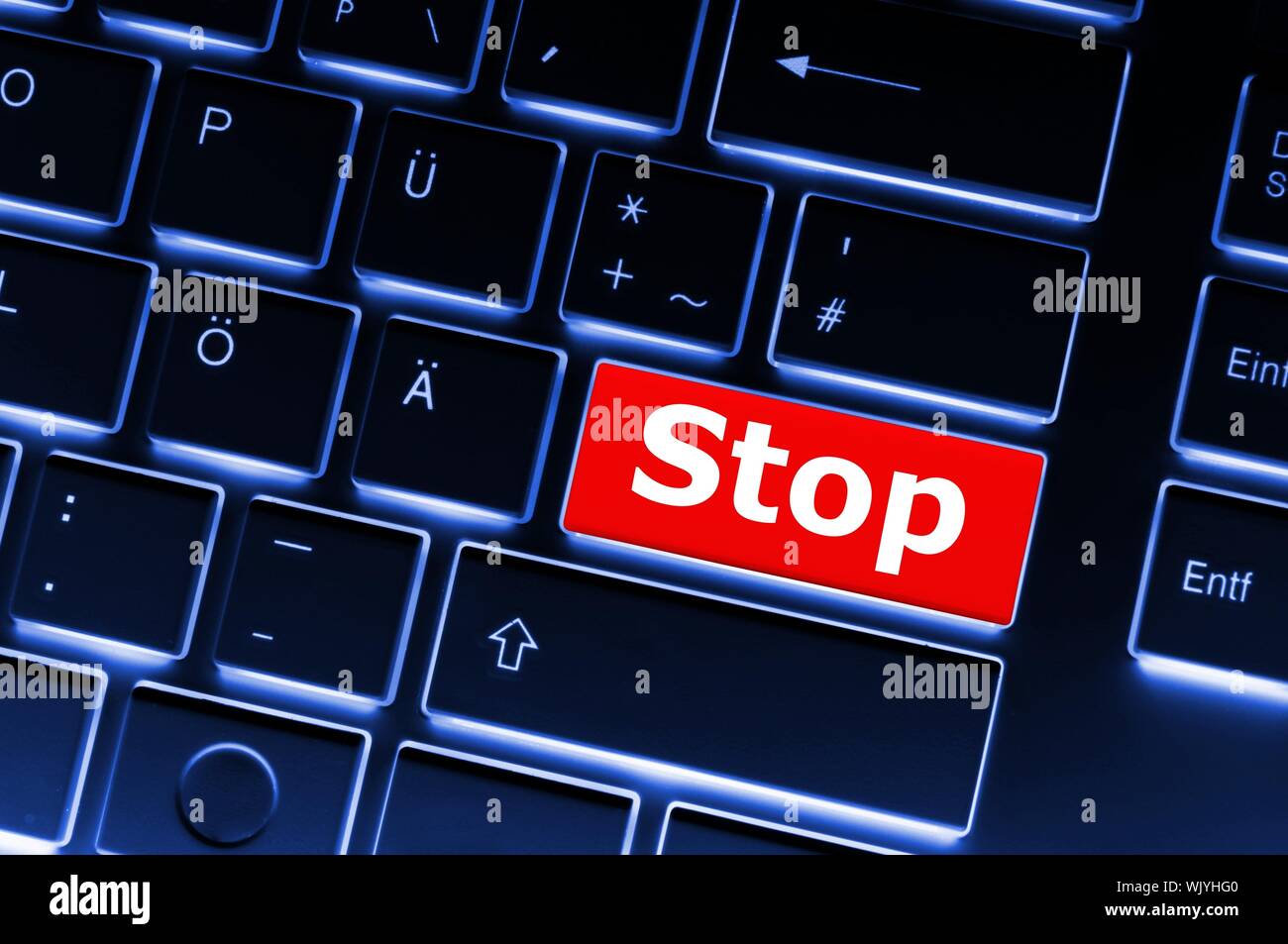 stop key on keyboard in red showing halt concept Stock Photo - Alamy