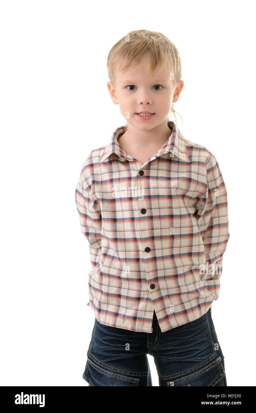 boy in shirt isolated on white background Stock Photo - Alamy