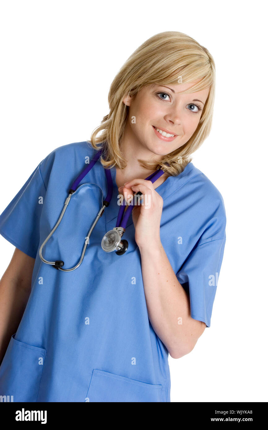 Beautiful smiling young isolated nurse Stock Photo - Alamy