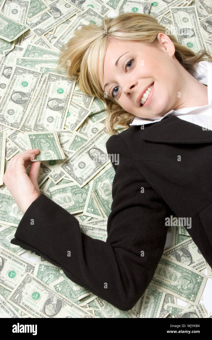 Smiling Money Woman Stock Photo - Alamy