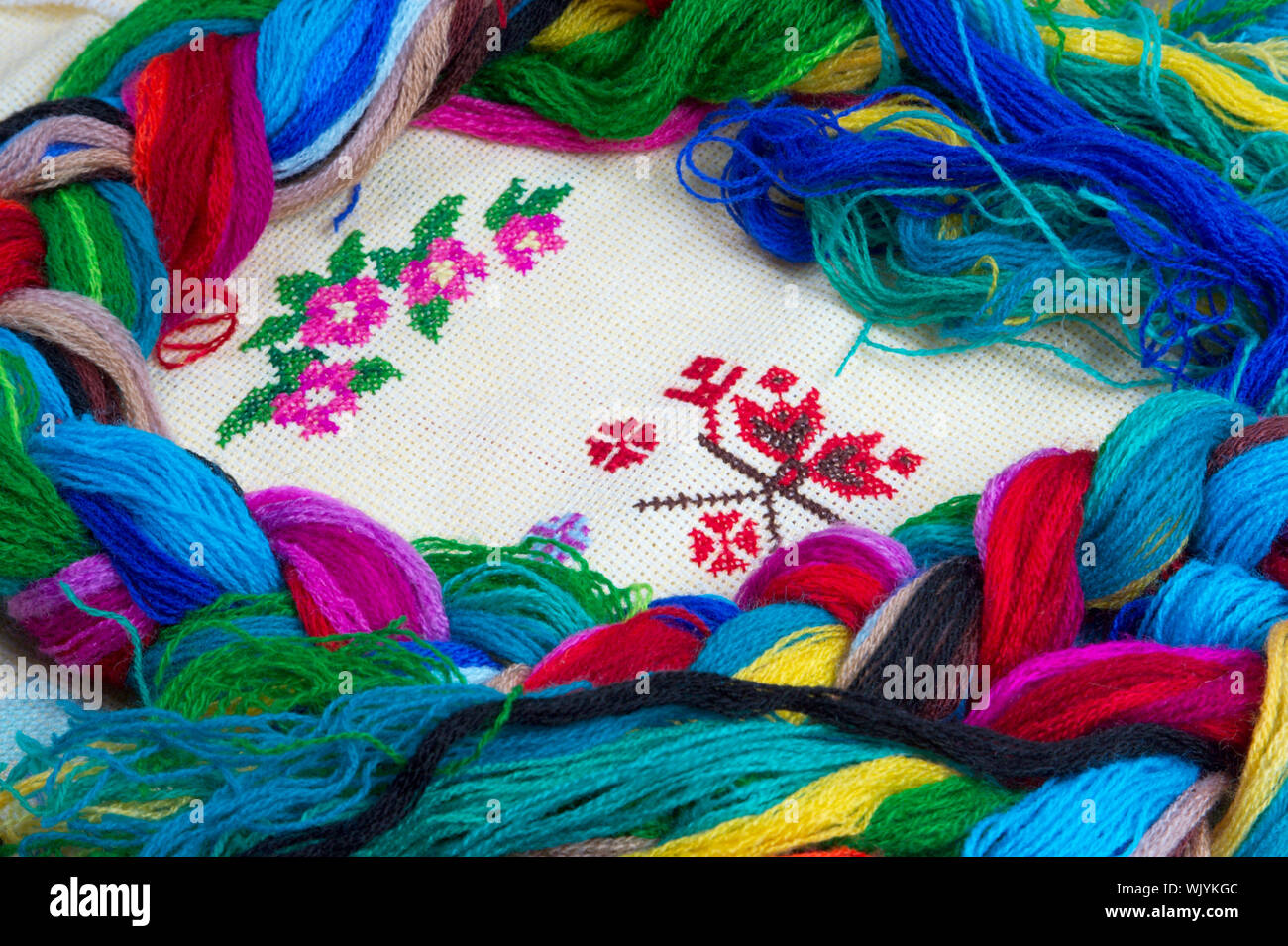 flower embroidered with silk threads Stock Photo - Alamy