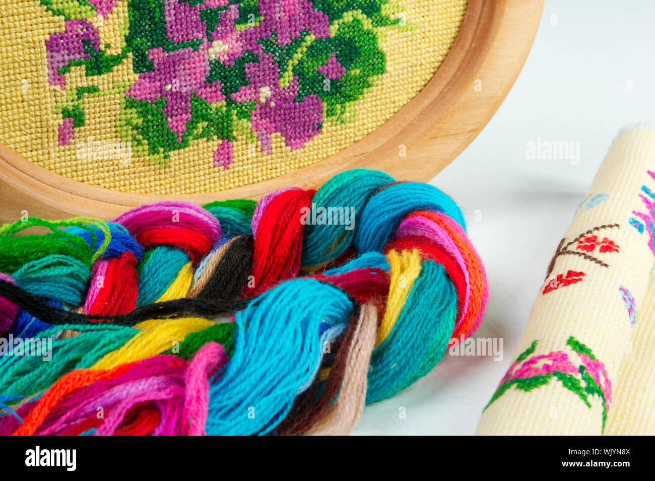 The dark blue flower embroidered with silk threads Stock Photo - Alamy
