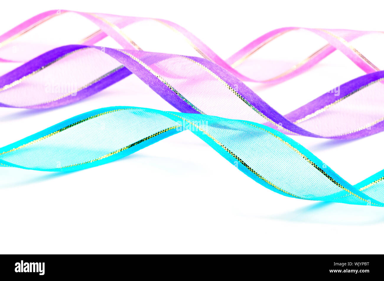 Blue, purple and pink ribbon, isolated on a white background Stock ...