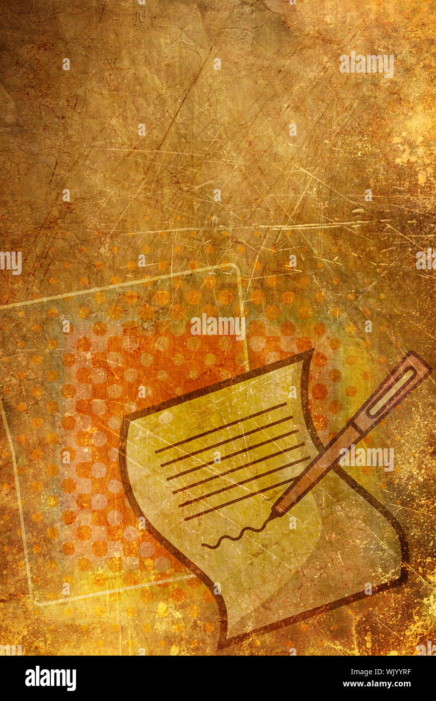 Illustration of retro background with pen and paper Stock Photo - Alamy