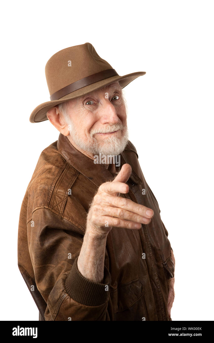 Adventurer or archaeologist in brown leather jacket with idol Stock ...