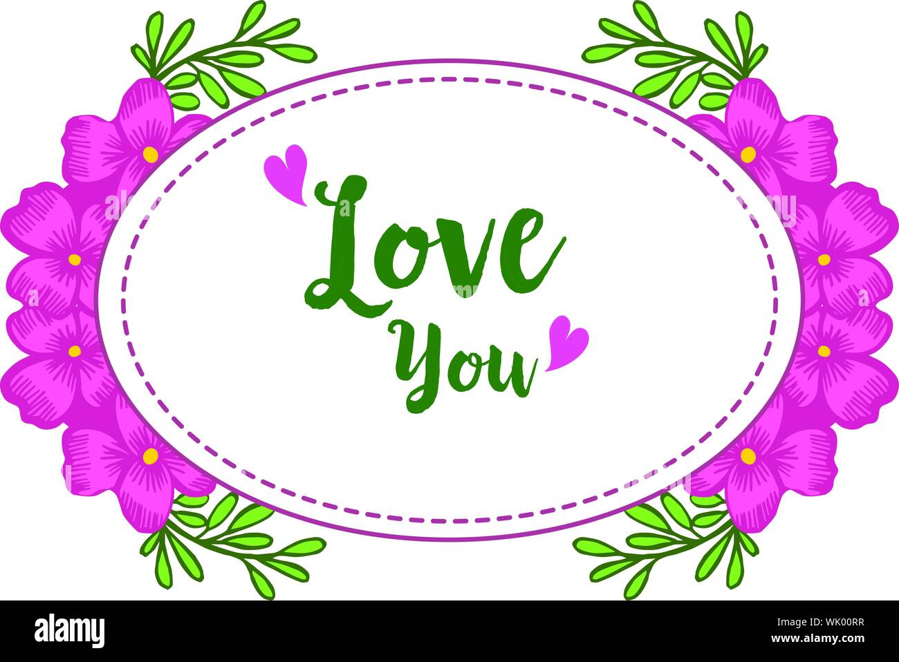 Vintage Style Card Love You With Crowd Of Pink Flower Frame Vector