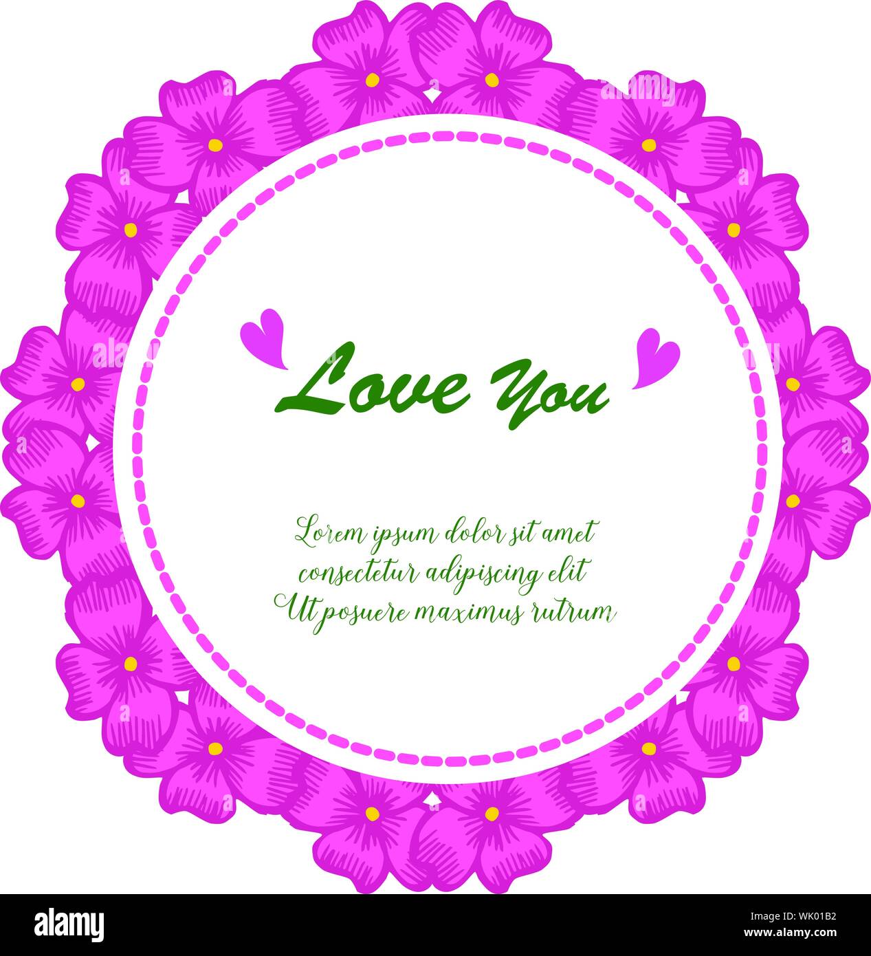 Vintage Style Card Love You With Crowd Of Pink Flower Frame Vector