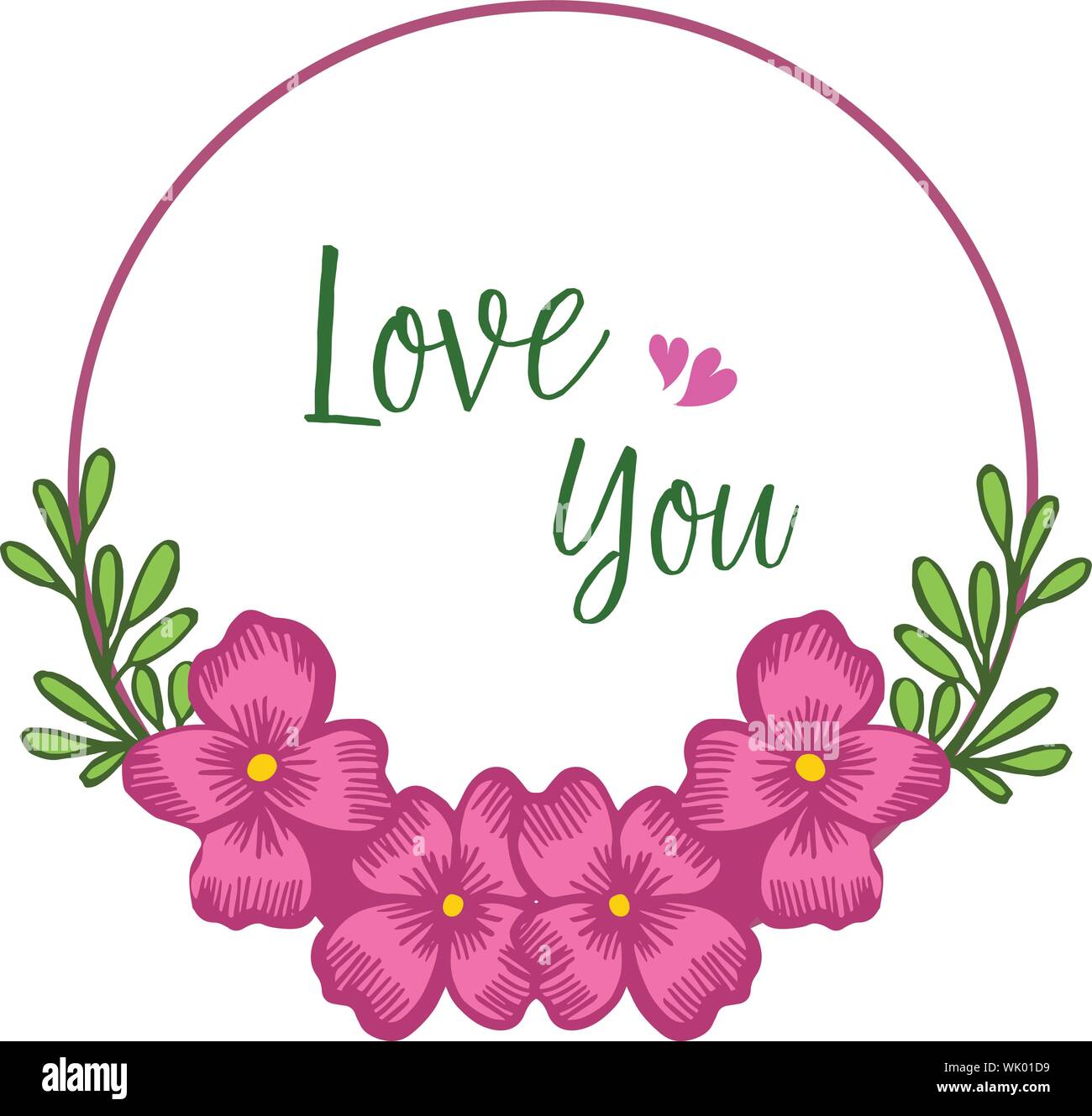 Vintage Style Card Love You With Crowd Of Pink Flower Frame Vector