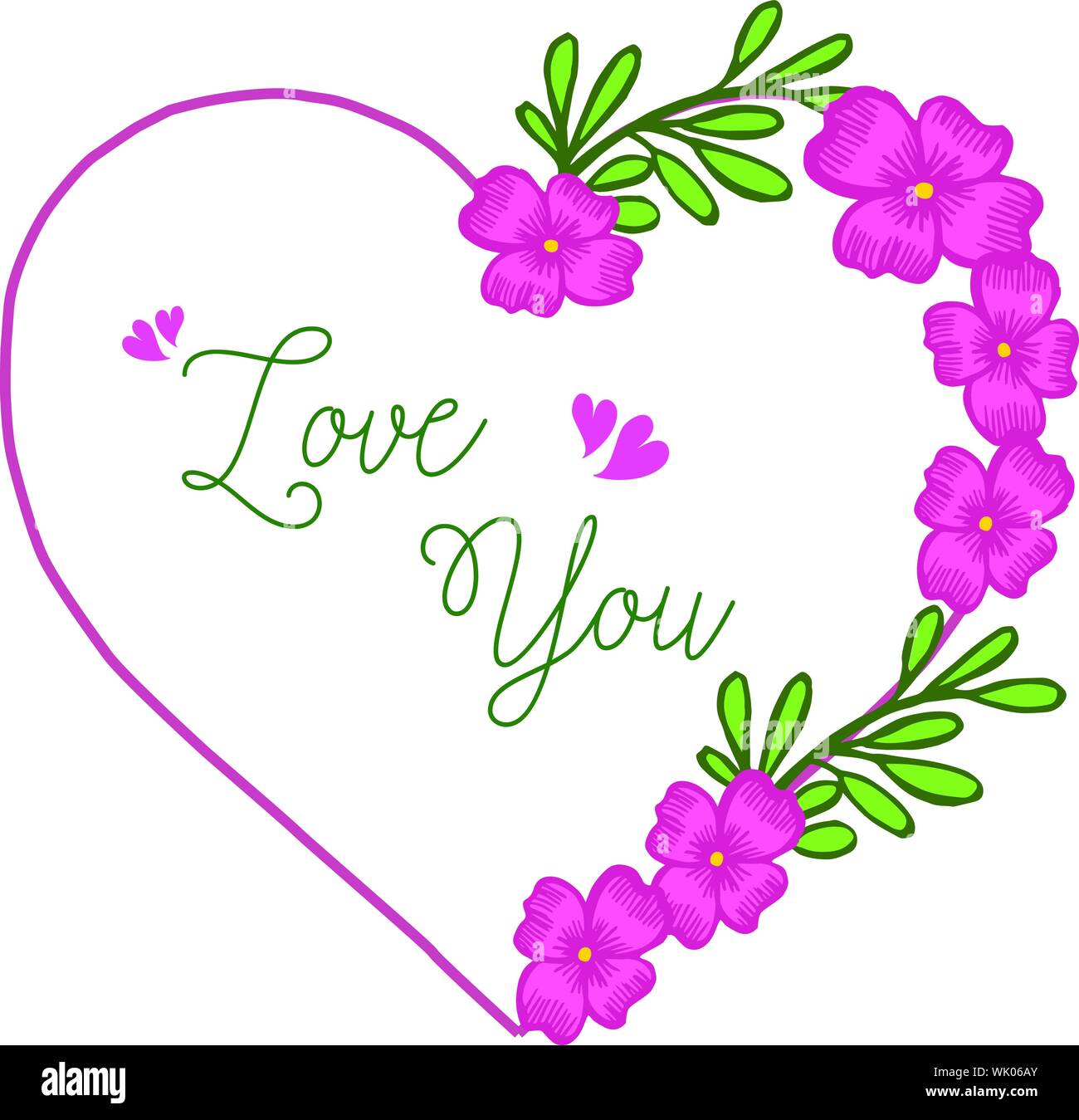 Greeting Card Love You With Element Design Pink Flower Frame Vector