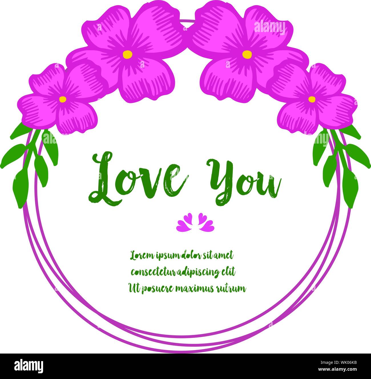 Greeting Card Love You With Element Design Pink Flower Frame Vector