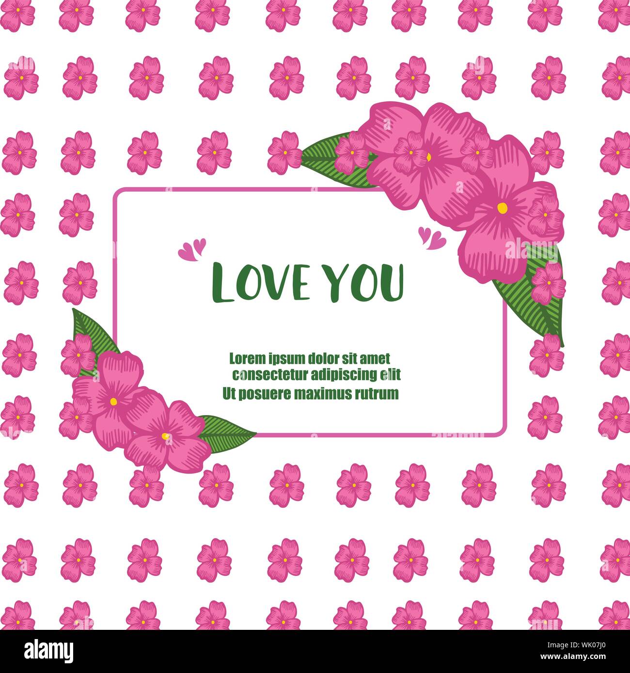 Greeting Card Love You With Element Design Pink Flower Frame Vector