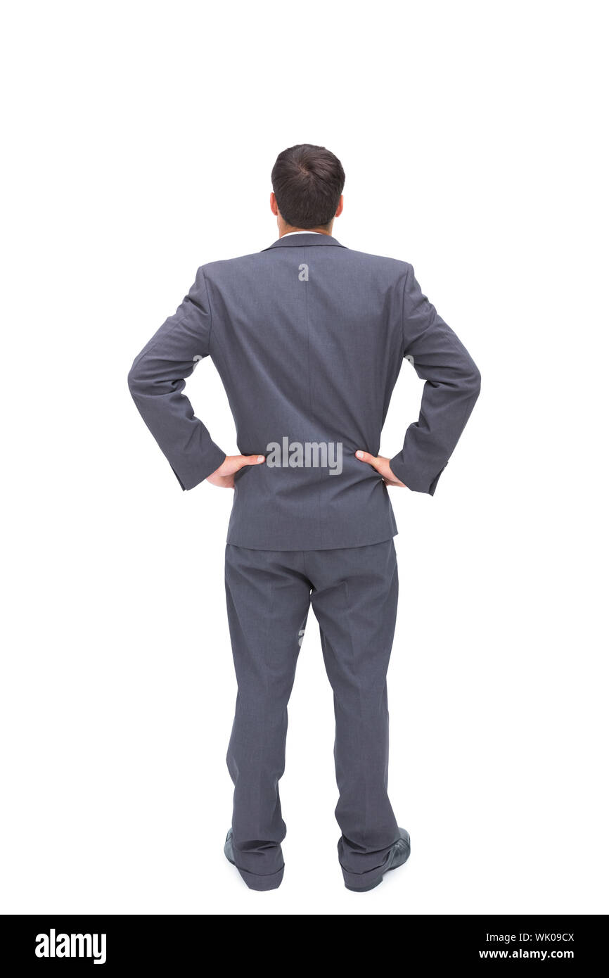 Businessman standing back to camera hands on hip Stock Photo - Alamy