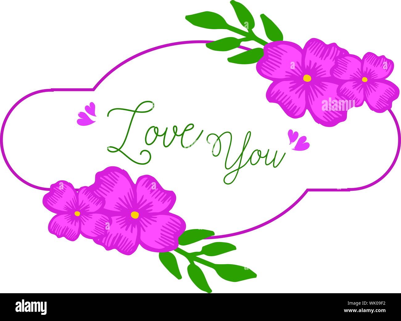 Greeting Card Love You With Element Design Pink Flower Frame Vector