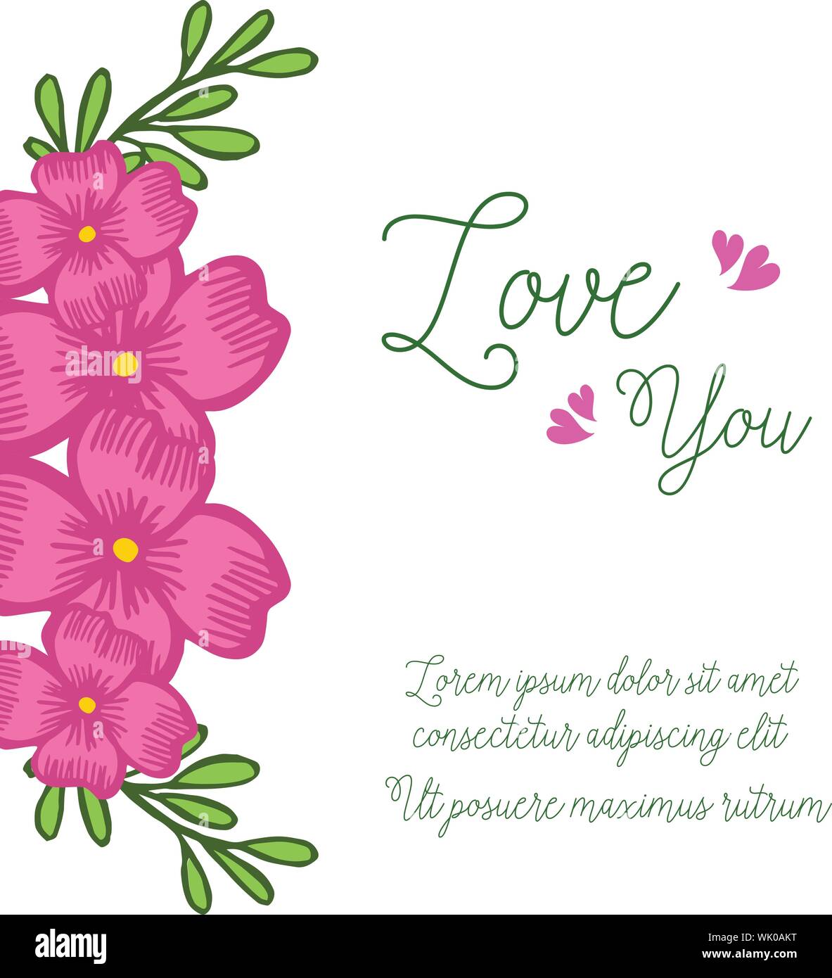 Template of greeting card love you, with style of pink floral frame ...